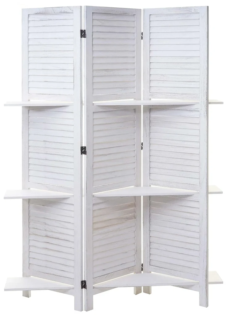 Paraván Shabby vintage s poličkama - 170 x 125 cm - Bílá / bílá | BIANO