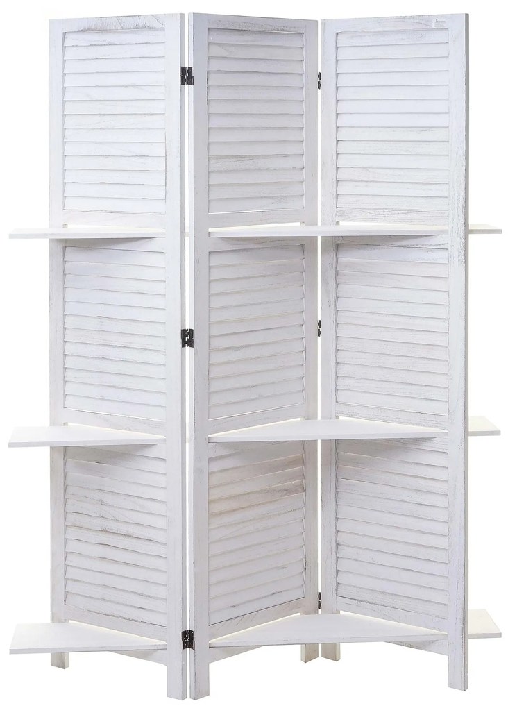 Paraván Shabby vintage s poličkama - 170 x 125 cm - Bílá / bílá