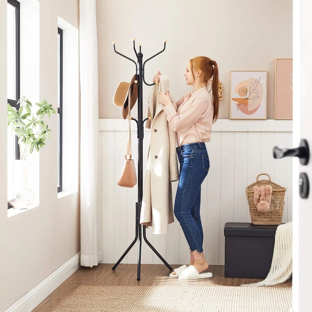Věšák / Stojan na oblečení SOMGMICS RCR19B s 12 háčky - 182 cm vysoký | černý kov