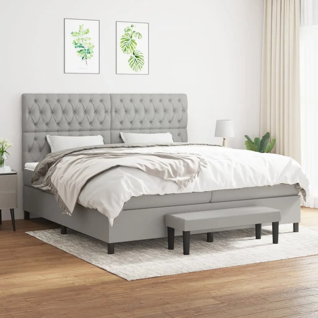 Box spring postel s matrací světle šedá 200 x 200 cm textil 3136861