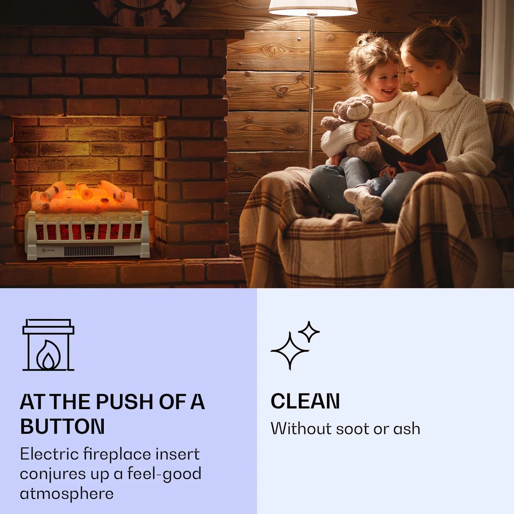 Klarstein Kamini FXL 2G, elektrický krb, krbová vložka, 1800 W, 3D LED iluze plamene, bílý