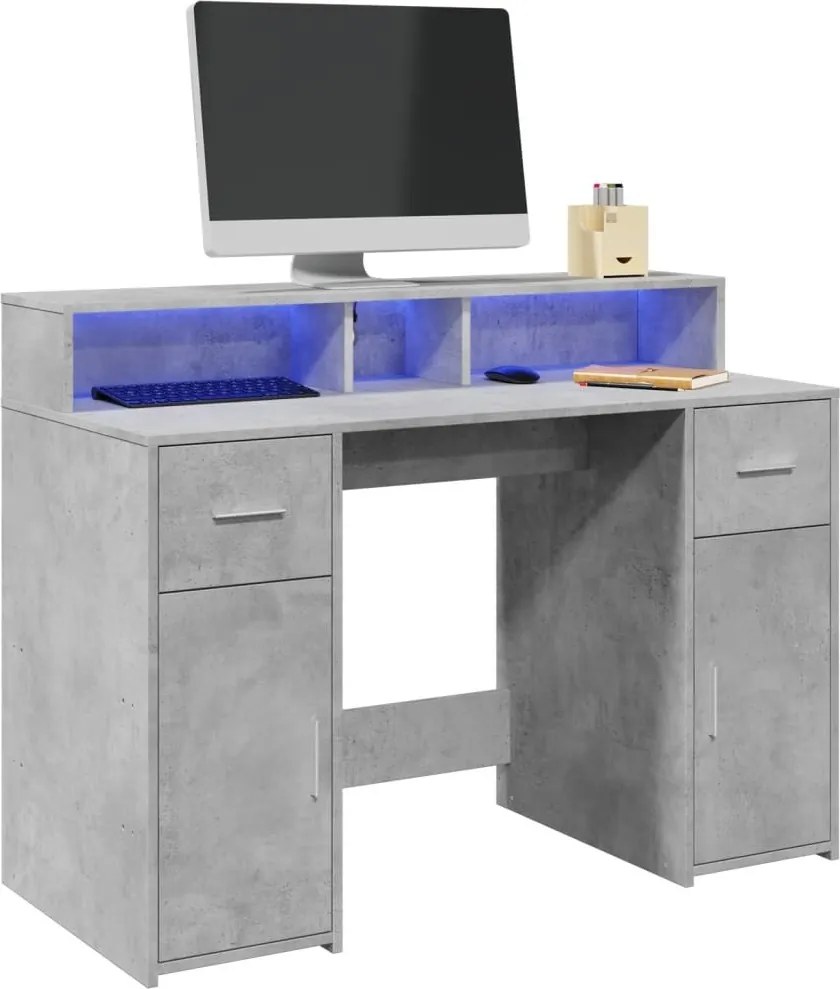 vidaXL Psací stůl s LED světly 120 x 55 x 91 cm kompozitní dřevo [3309418] Barva: Betonová šedá