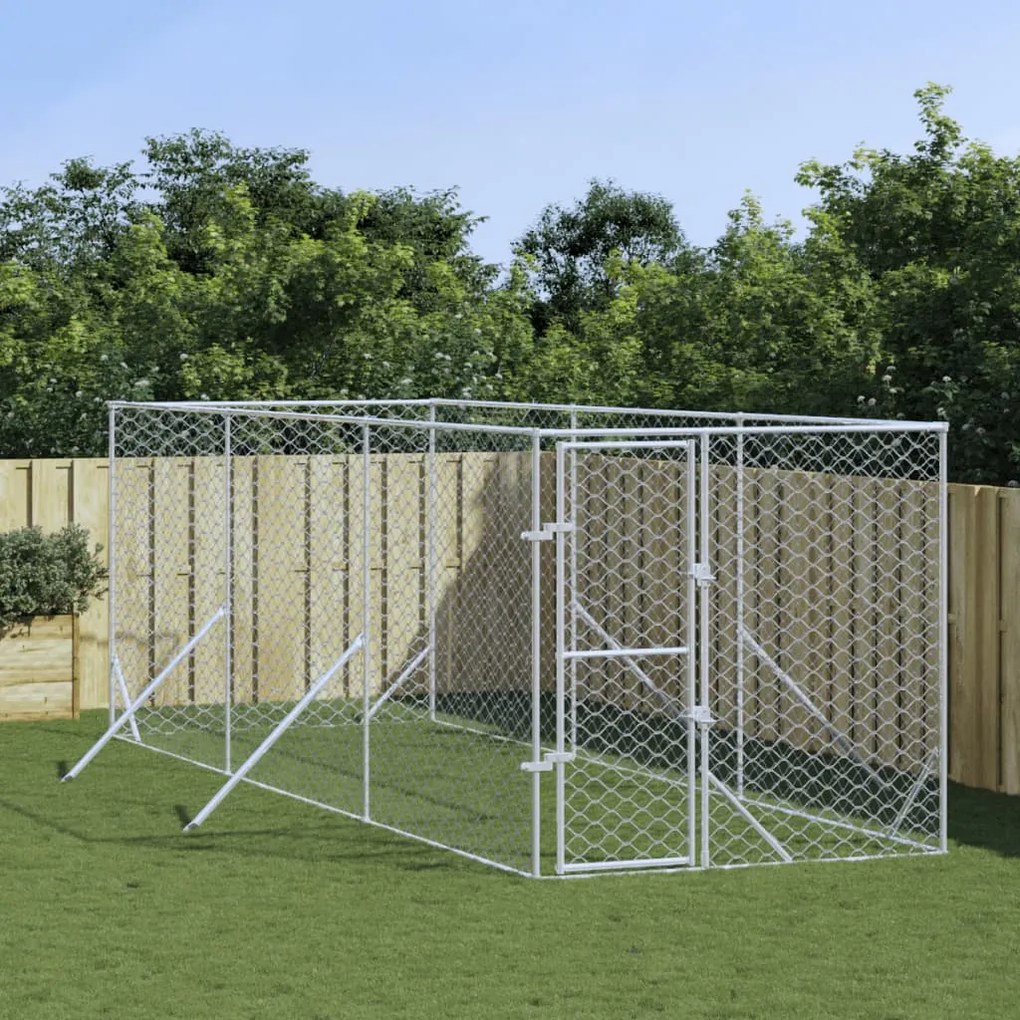 Venkovní psí kotec stříbrný 2 x 6 x 2 m pozinkovaná ocel 3190452