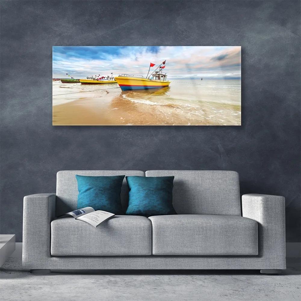akrylový obraz Loďky Pláž Moře Krajina 125x50 cm