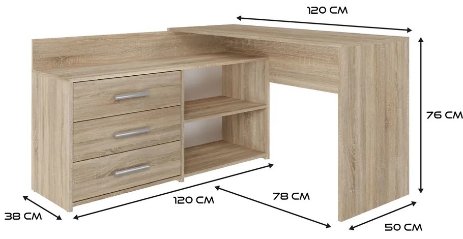 TPS Rohový psací stůl PLUS s komodou 120 cm - Dub sonoma