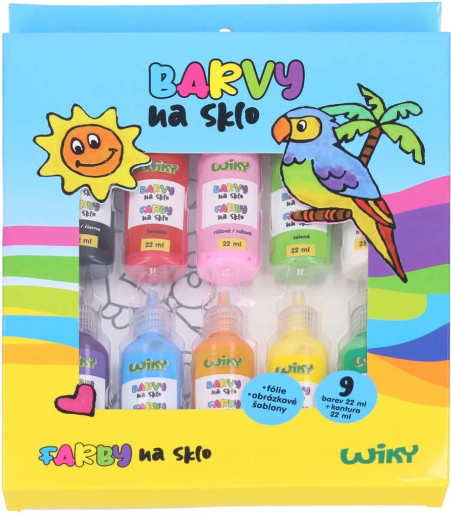 _Ostatní 1_ Barvy na sklo set 9x 22ml + černá kontura se šablonami w031757