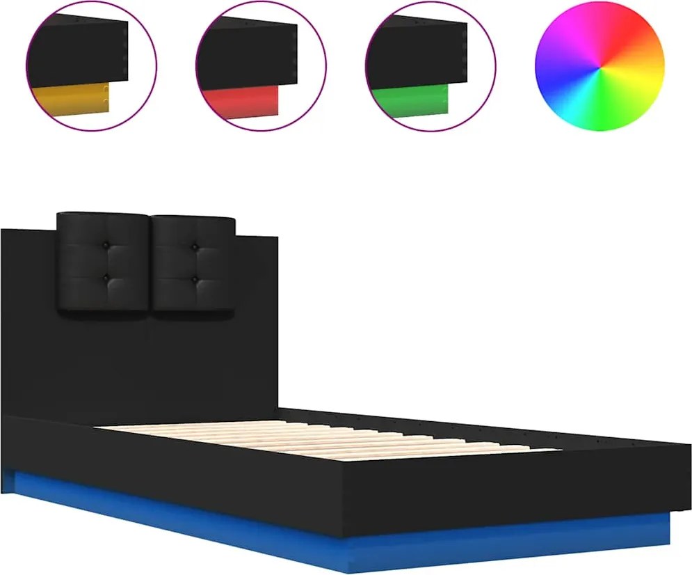 Rám postele s čelem a LED osvětlením černý 75 x 190 cm 3210067