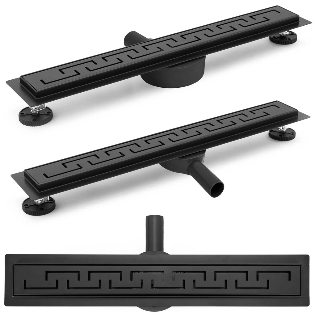Rea PRO Black Matt, lineární odtokový žlab 60cm, vzor Greek, černá matná, REA-G8023