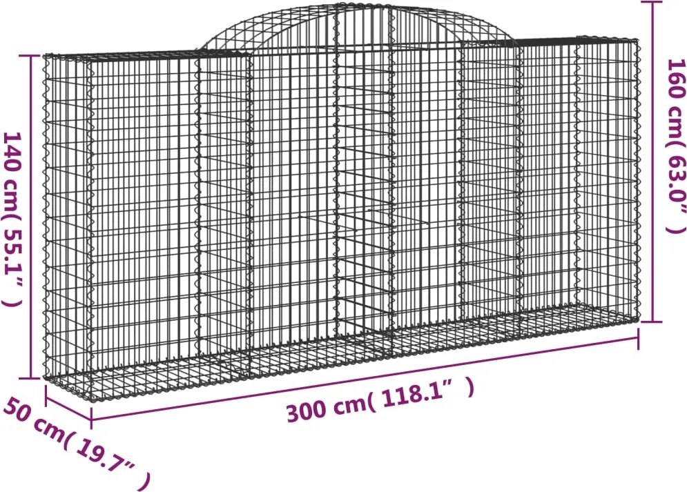 Klenuté gabionové koše 7 ks 300x50x140/160cm pozinkované železo 3146742