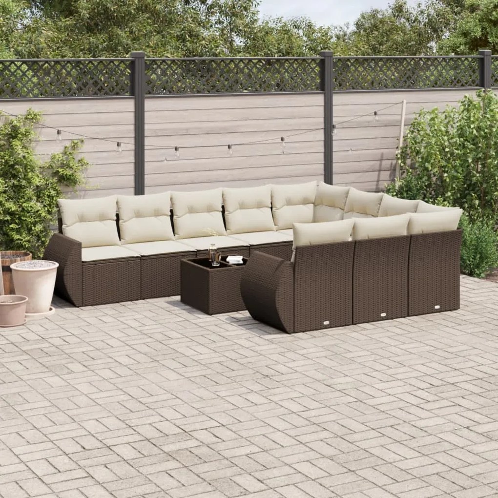 11dílný zahradní sedací souprava s poduškami hnědý polyratan 3221902