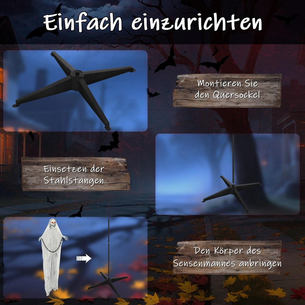 Outsunny Halloween dekorace Smrtka venkovní 183 cm Animovaná mluvící Halloween Smrtka se svítícíma očima a strašidelnými zvuky Halloweenská dekorace …