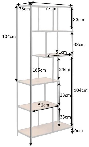 Invicta Kovová knihovna SLIM LINE 185x77 dub cm 42022