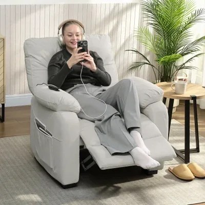 HOMCOM elektrické relaxační křeslo nastavitelná, USB připojení, opěrka nohou, boční kapsy, dálkové ovládání, 96x90x103 cm, krémová