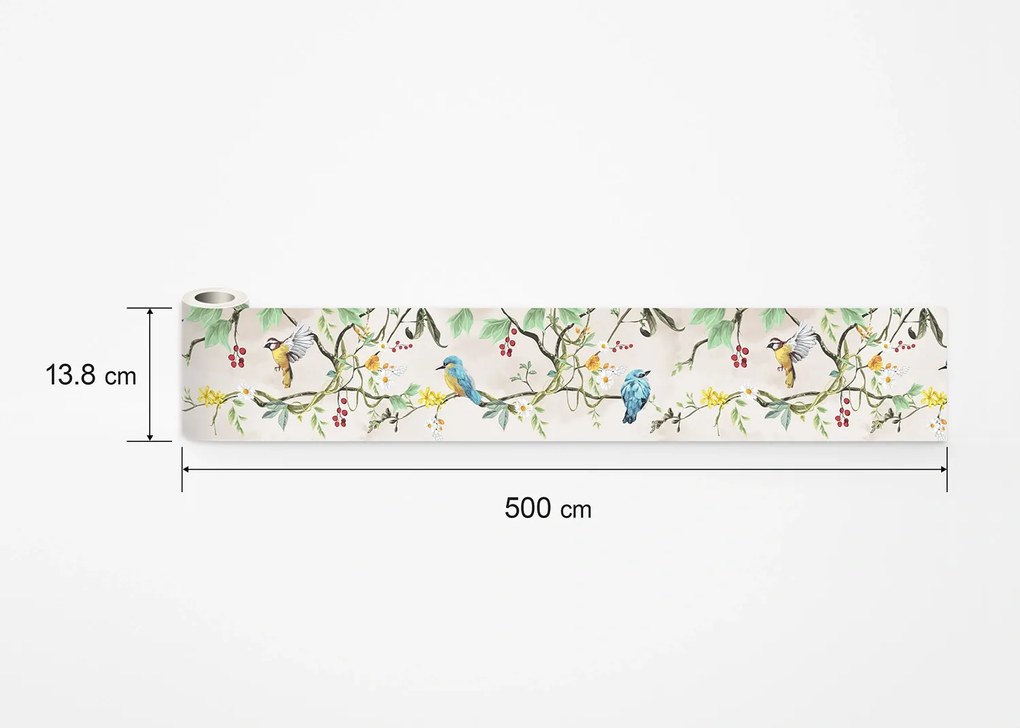 Samolepící bordura na zeď Béžoví Jarní Ptáci | 5 m x 13.8 cm | DWB8499