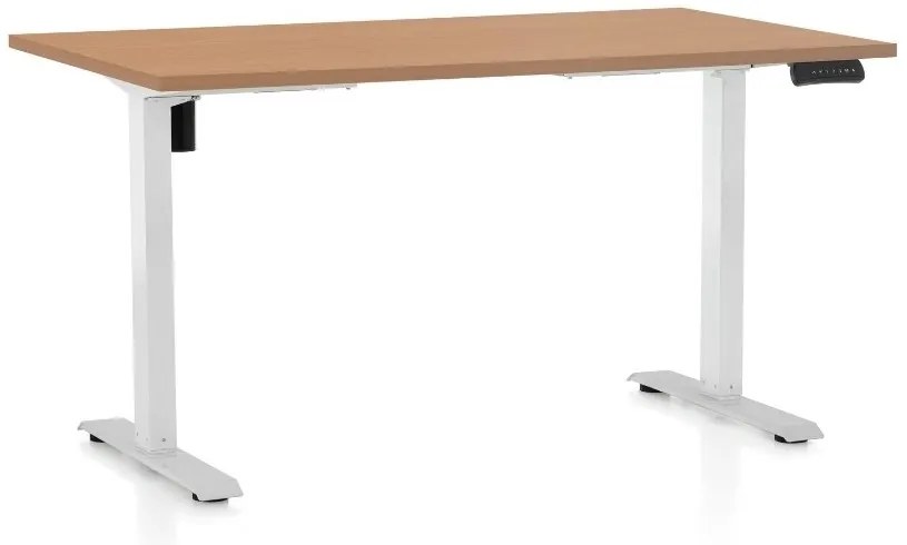 Výškově nastavitelný stůl OfficeTech B, 140 x 80 cm - bílá podnož Barva: Buk