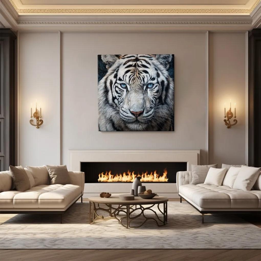 Obraz na plátně - Bílý Tygr, Ledový pohled, Makro portrét, Králové divočiny FeelHappy.cz Velikost obrazu: 60 x 60 cm