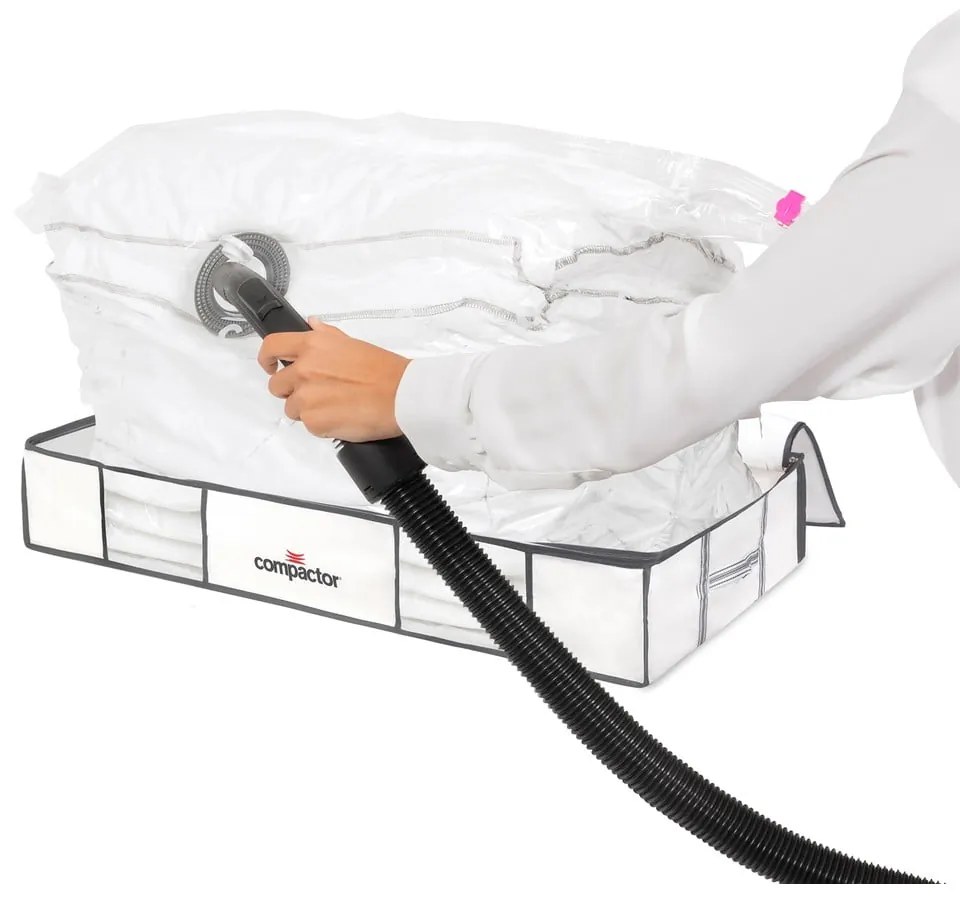 Sada 2 bílých úložných boxů pod postel s vakuovým obalem Compactor XLarge Underbed Life, 105 x 15,5 cm