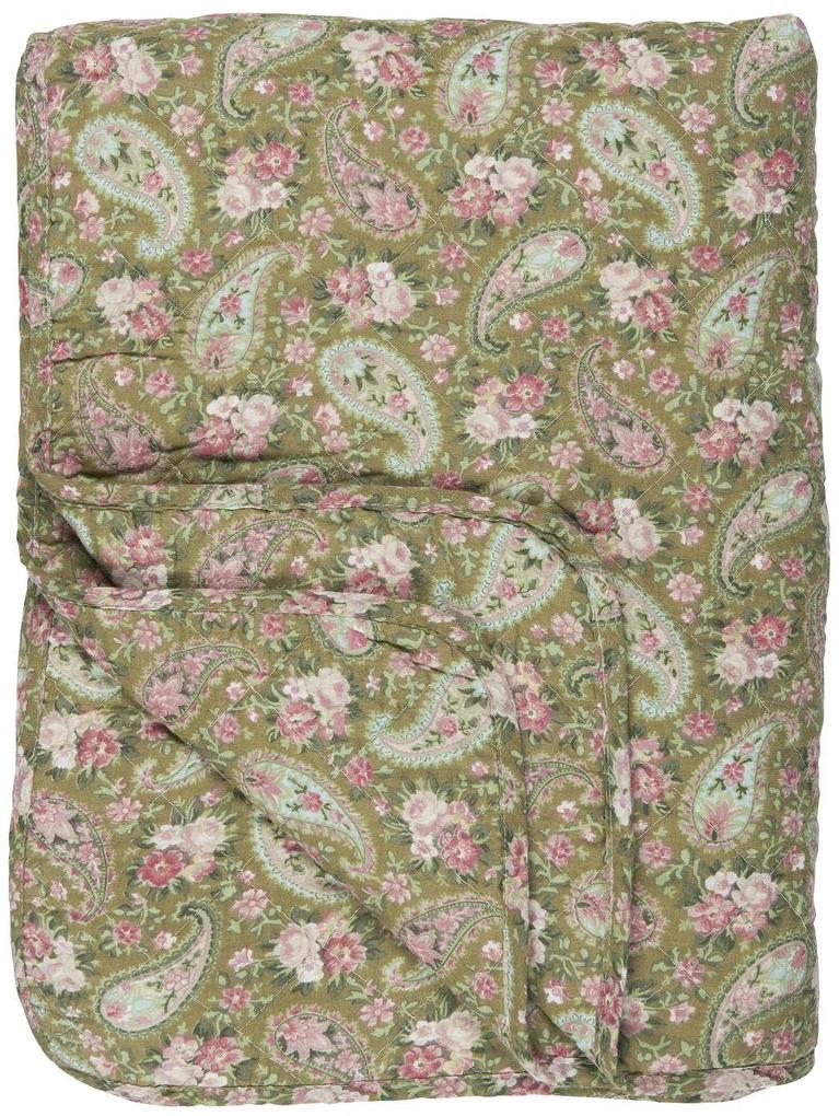 IB LAURSEN Prošívaný přehoz Green Rose Paisley 130x180, zelená barva, textil