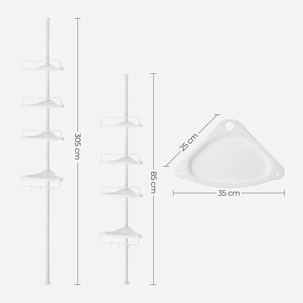 Nastavitelný teleskopický koupelnový rohový regál, 85-305 cm