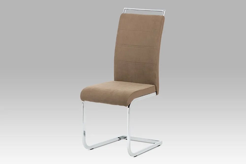 Jídelní židle pohupovací chrom a kombinace lanýžová látka s hnědou ekokůží DCL-966 LAN2