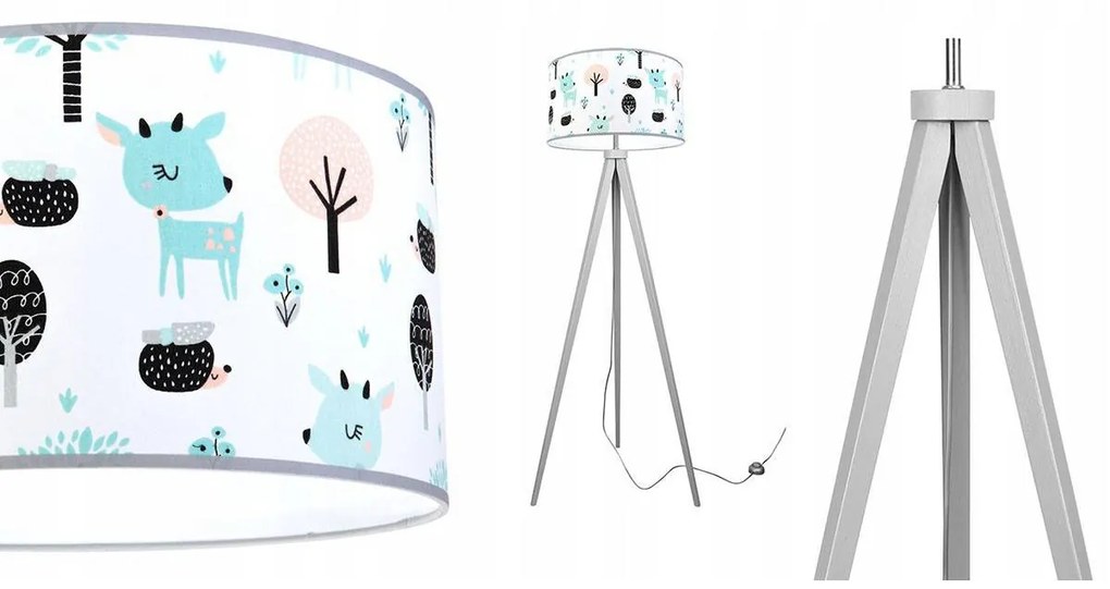 Dětská stojací lampa Bambi, 1x textilní stínítko se vzorem, (výběr ze 2 barev konstrukce)