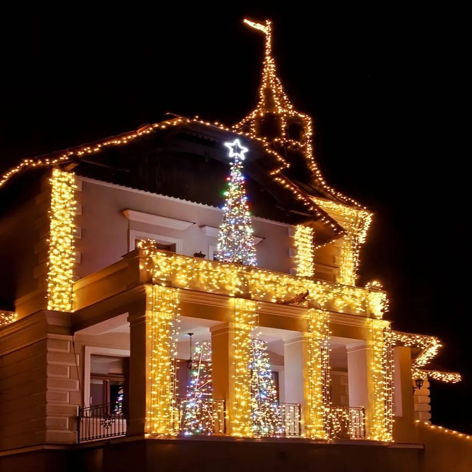 Easy Fix LED světelný závěs venkovní, 100 × 500 cm, teple bílá, 500 diod, bílý kabel, IP67, prodlužovací