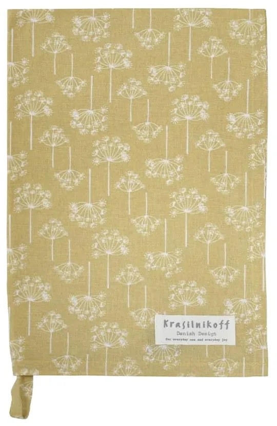 Krasilnikoff Bavlněná utěrka Dill Flowers Yellow, žlutá barva, textil