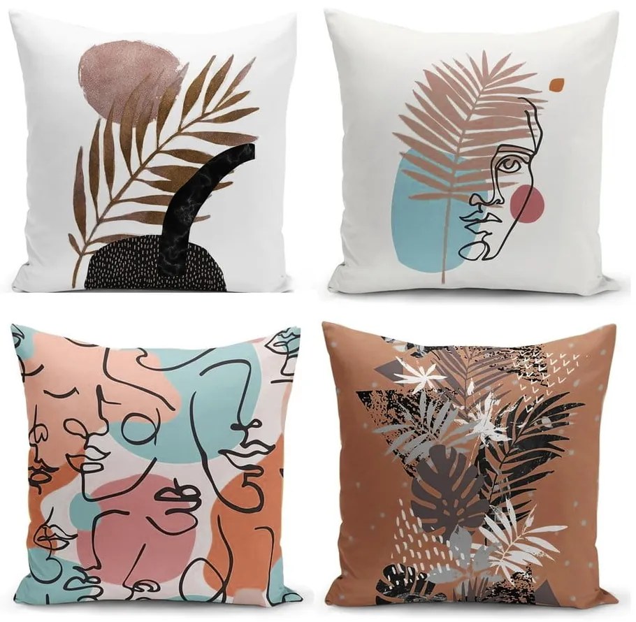 Sada 4 povlaků na polštáře Minimalist Cushion Covers Cesso, 45 x 45 cm