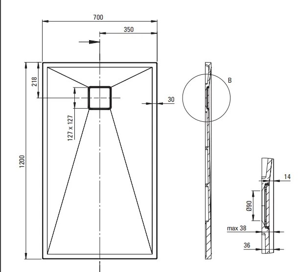 Aplomo Correo obdélníková sprchová vanička, černá Rozměr vaničky: 100x80cm