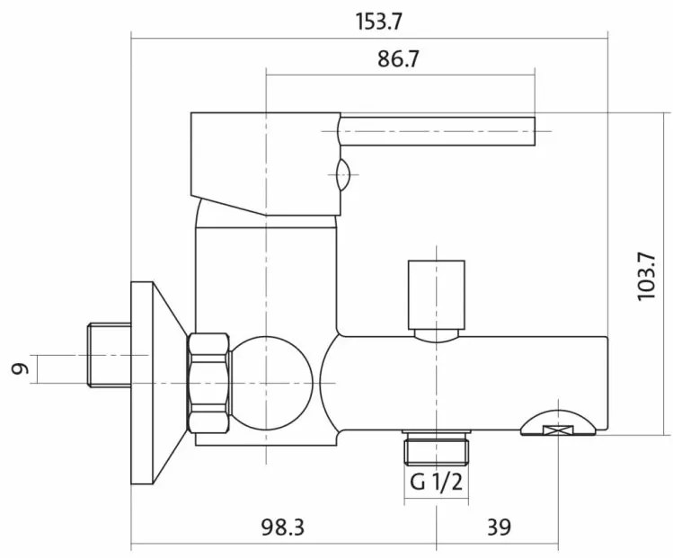 CERSANIT - Vanová baterie SIMI jednopáková, nástěnná, s pevným výtokovým ramínkem, s přepínačem, CHROM S951-001