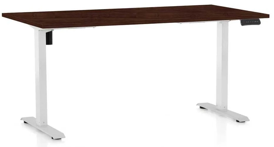 Výškově nastavitelný stůl OfficeTech B, 160 x 80 cm, bílá podnož, wenge