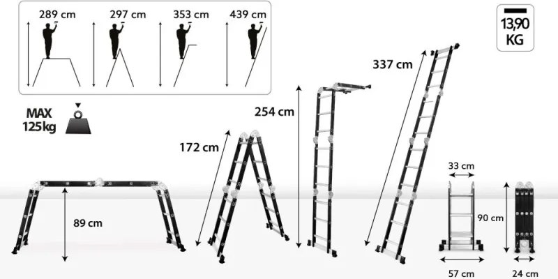Multifunkční žebřík 4x3 příčky + podlážka DRABEST DU4x3 STEEL 125 kg