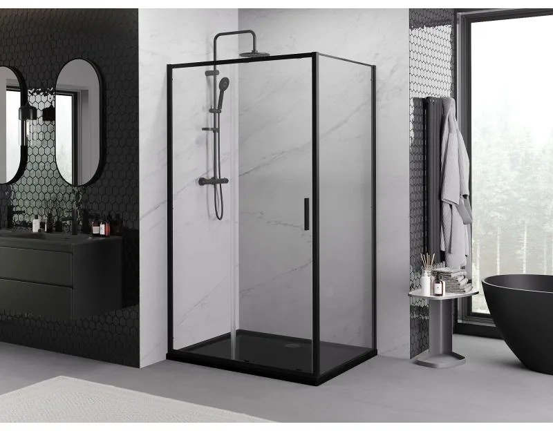 Mexen Exo, sprchový kout s posuvnými dveřmi 150 x 80 cm, 6mm čiré sklo, černý profil, 8151-150-080-70-00