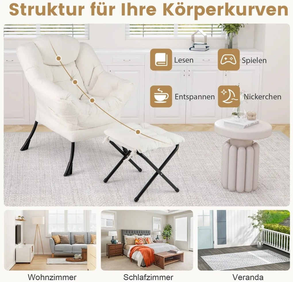 Costway Křeslo s područkami a boční kapsou a opěrkou nohou a taburetem relaxační