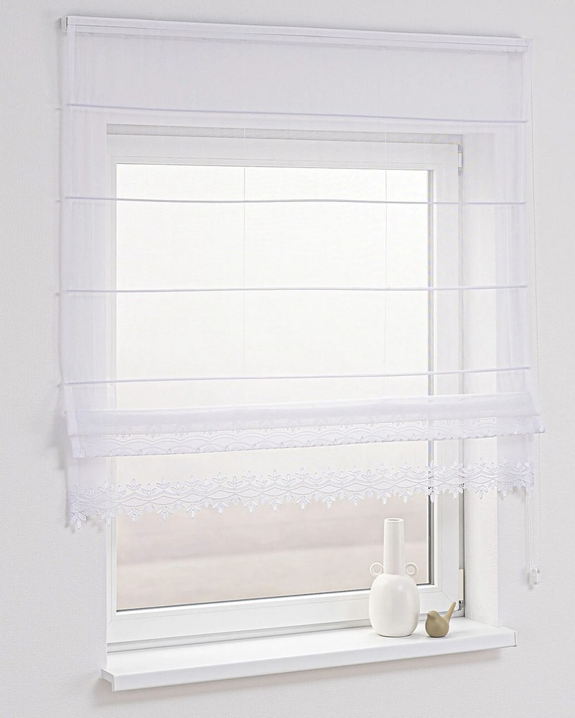 Římská roleta voálová Modena barva bílá látka poloprůhledná, pletený vzor, vzorované