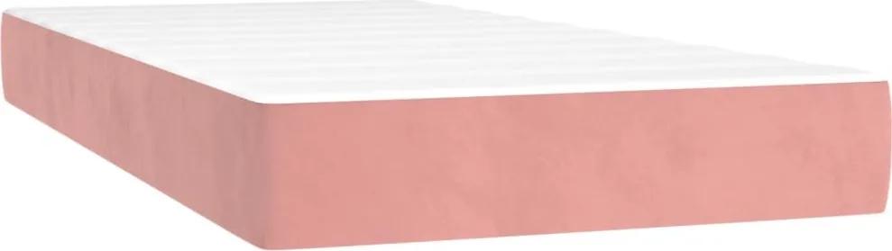 vidaXL Box spring postel s matrací a LED 100x200 cm samet [3136112] Barva: Růžová