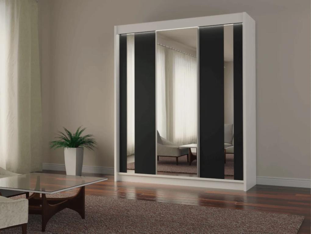 Šatní skříň 180 cm Brigit s posuvnými dveřmi Barva: Černá / Bílá