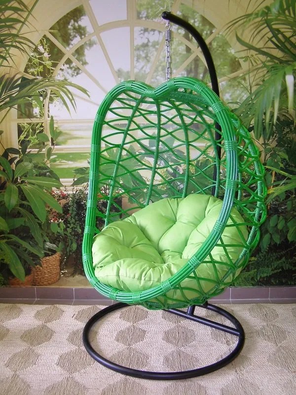 Ratan závěsné relaxační křeslo APPLE - zelený sedák