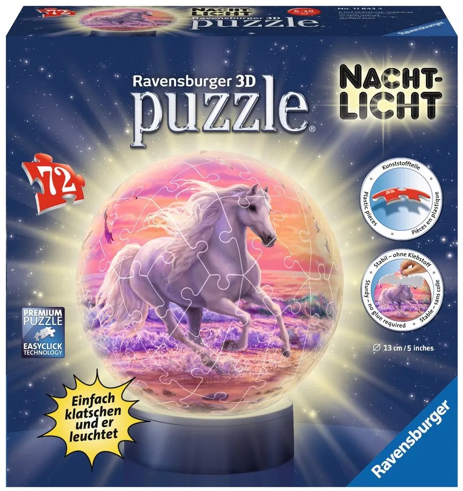 Ravensburger 3d svítící puzzleball kůň na pláži 72 dílků