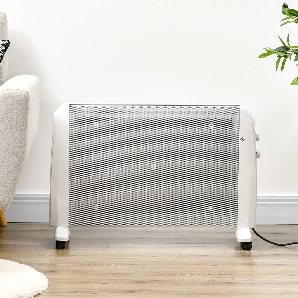 HOMCOM Mika topidlo 1000W/2000W s nastavitelným termostatem, 4 kolečka, 15-20 m², bílá