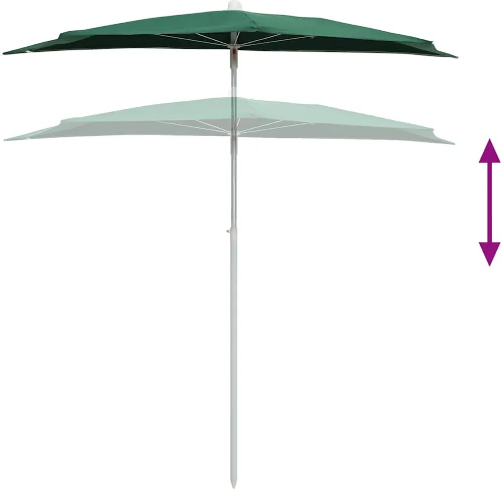 Zahradní půlkruhový slunečník s tyčí 180 x 90 cm zelený 315560