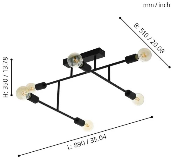 Eglo 98034 - Přisazený lustr BELSIANA 6xE27/40W/230V černá
