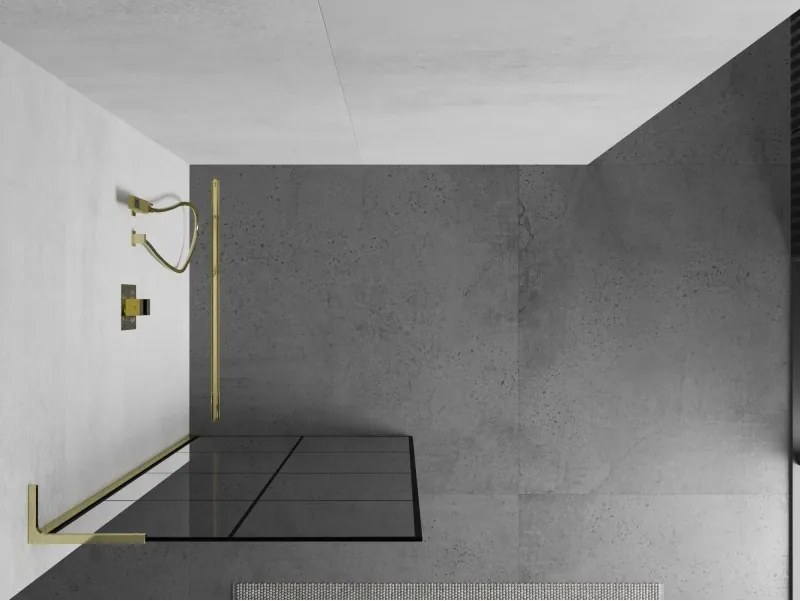 Mexen Kioto L, sprchová zástěna Walk-In 80 x 200 cm, 8mm čiré sklo černý vzor, zlatý lesklý profil, 800-080-103-50-77