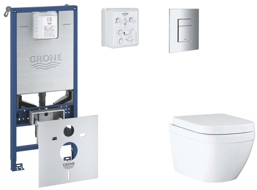 Grohe Rapid SLX - Set předstěnové instalace, klozetu, sedátka SoftClose a tlačítka Skate Cosmopolitan, Triple Vortex, chrom SANI11BB2104
