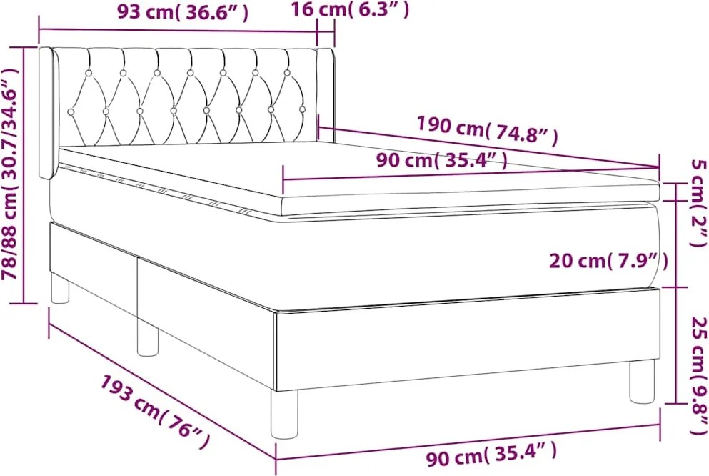 Box spring postel s matrací černá 90x190 cm textil 3130475