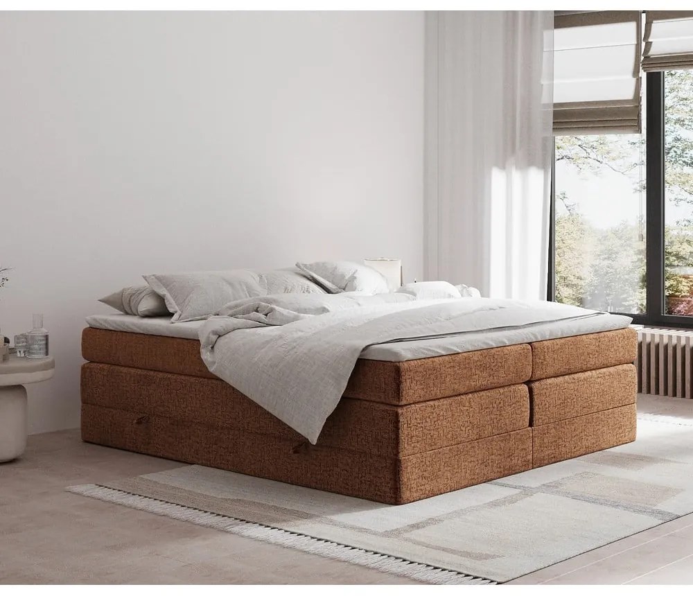 Oranžová boxspring postel s úložným prostorem/bez čela 180x200 cm Juniper – Maison de Rêve