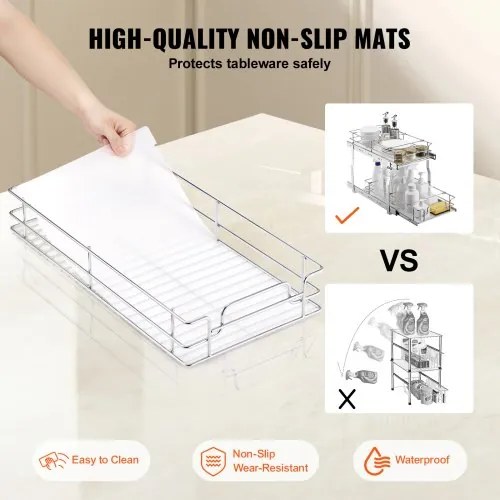2-vrstvá drátěná výsuvná skříňka pod dřez Organizér 30,5 × 53,3 cm zásuvkový koš