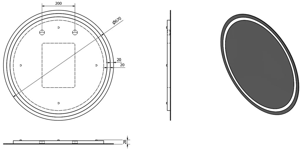 Sapho REFLEX kulaté zrcadlo s LED osvětlením ø 670mm - RE067