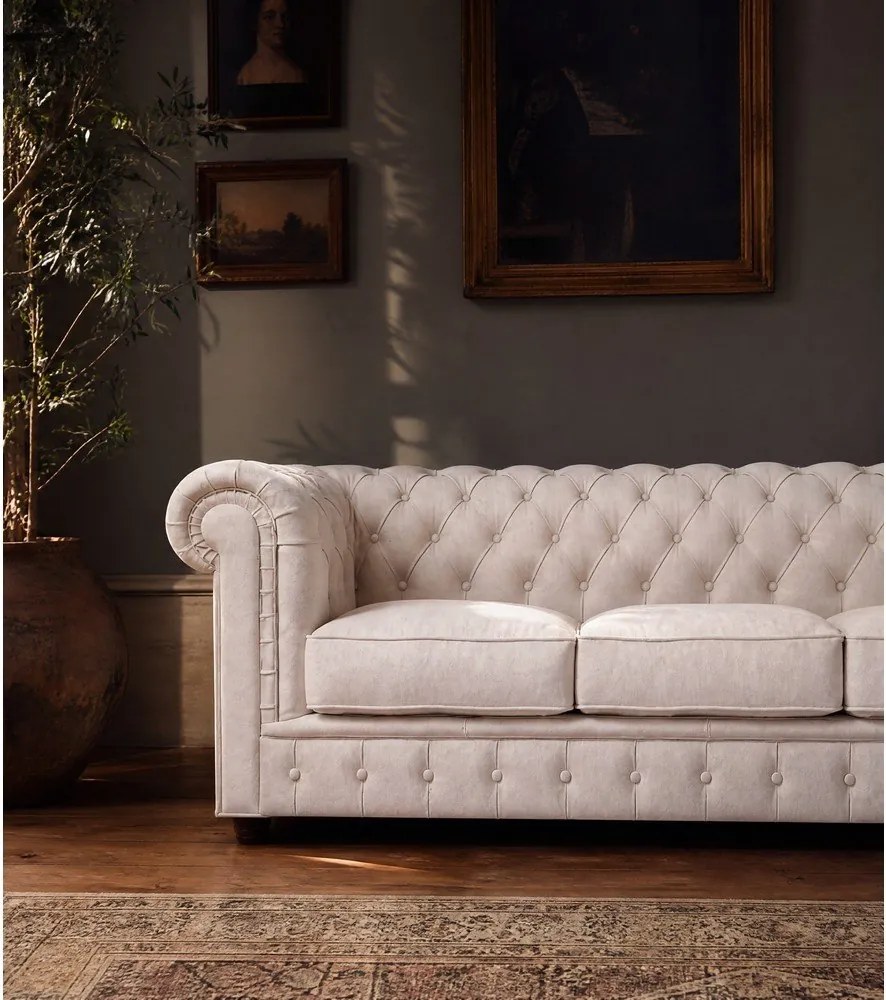 Krémová sametová pohovka 230 cm Cambridge – Ropez