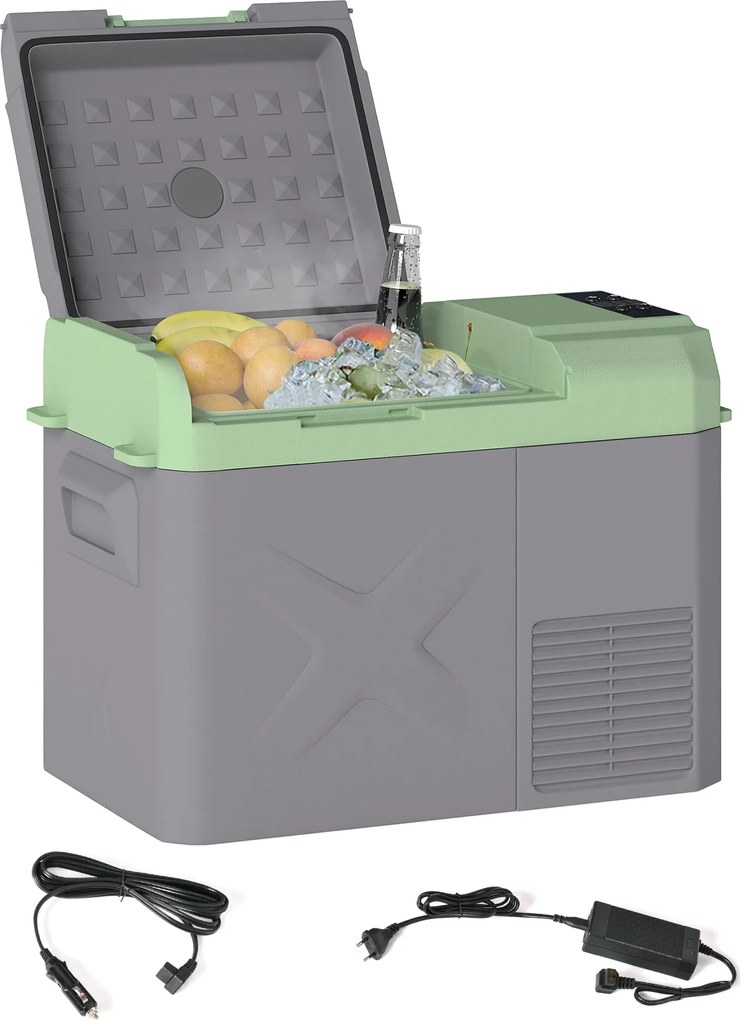 Outsunny 24,2litrový kompresorový chladič - elektrický chladič s LED ECO režimem, tichý mrazicí box, termobok, mini lednička 12/220 V pro auto, truck,